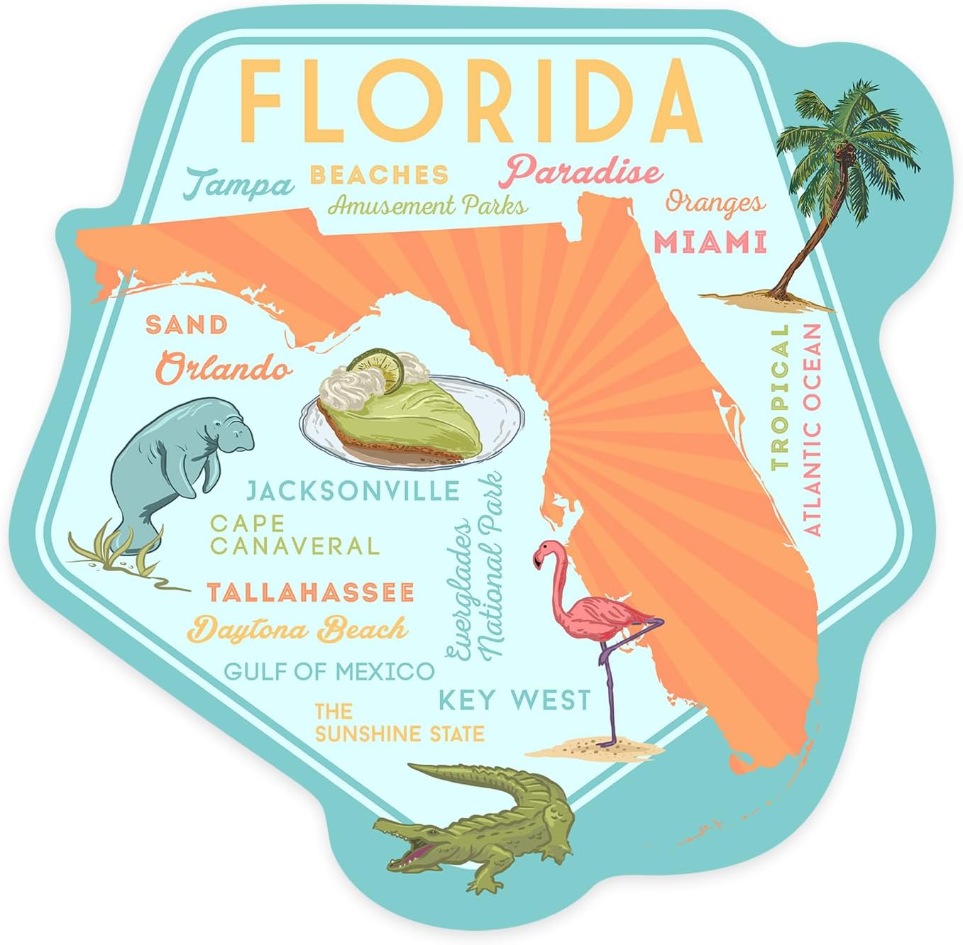 Amazon.com: Die Cut Sticker Florida, Typography and Icons, Vinyl ...