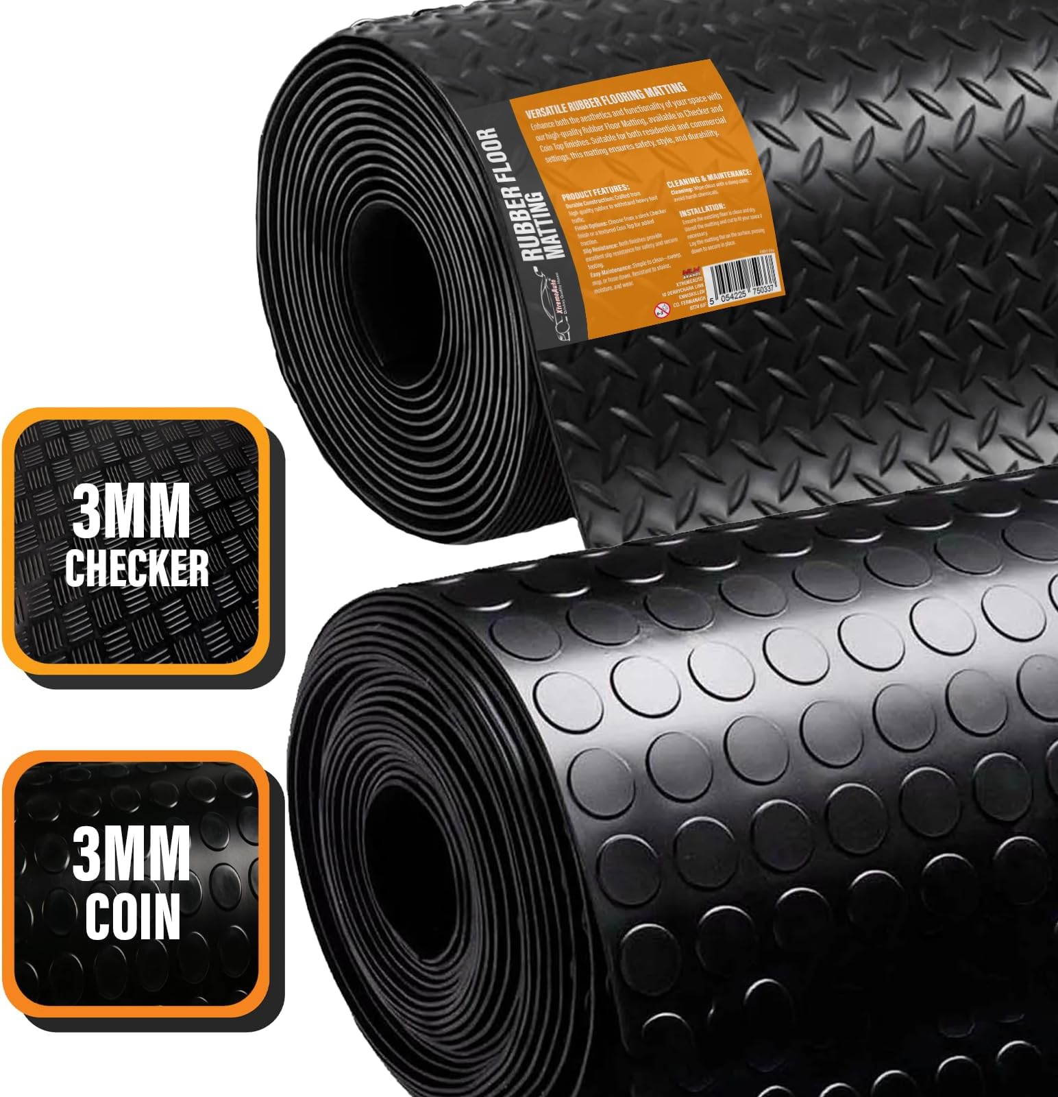 3m x 1m | Coin Rubber Garage Flooring Matting | 3mm Thick Floor Roll ...
