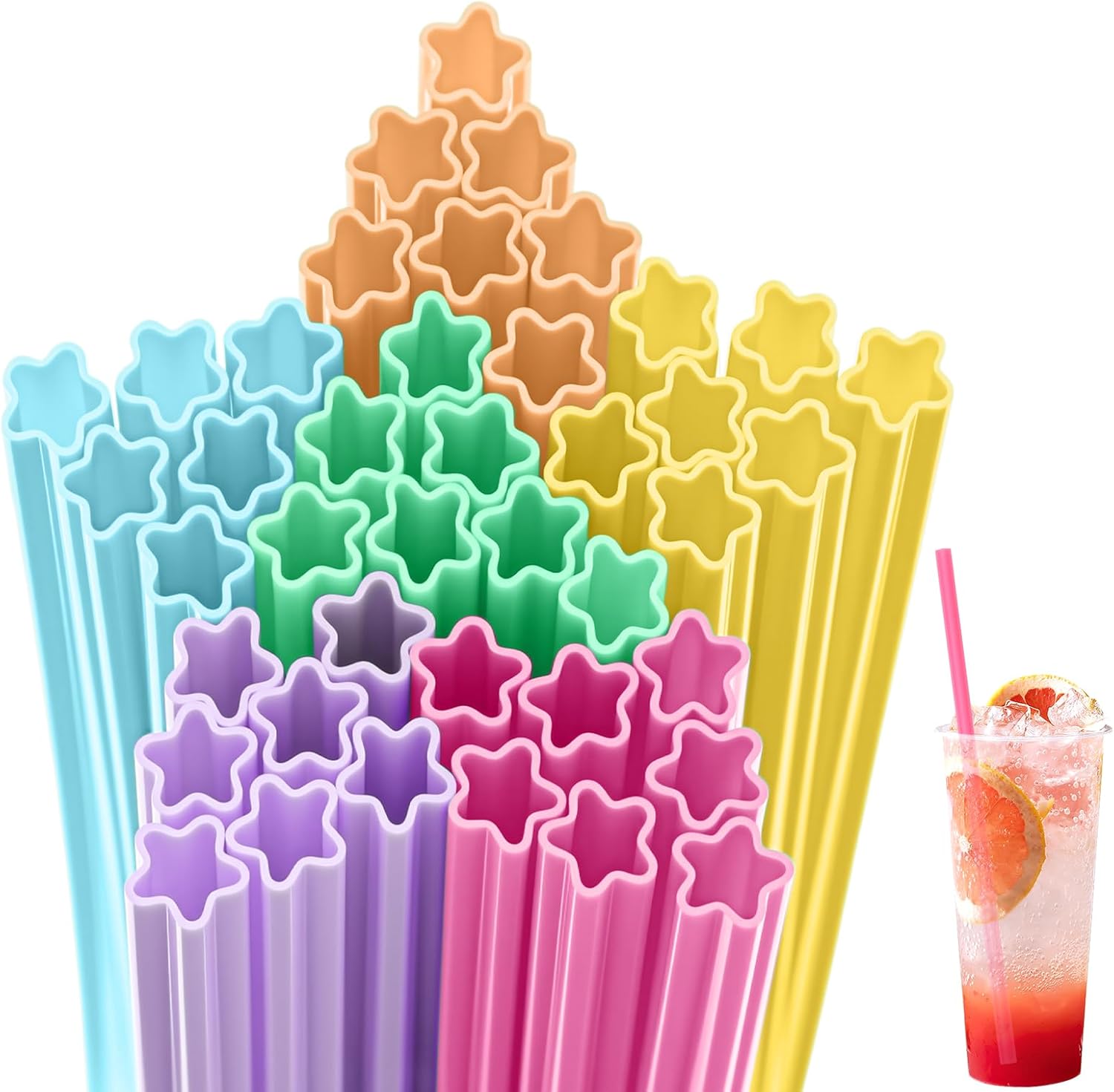 Amazon.com: Potchen 120 Pcs Star Shaped Plastic Straws Disposable ...