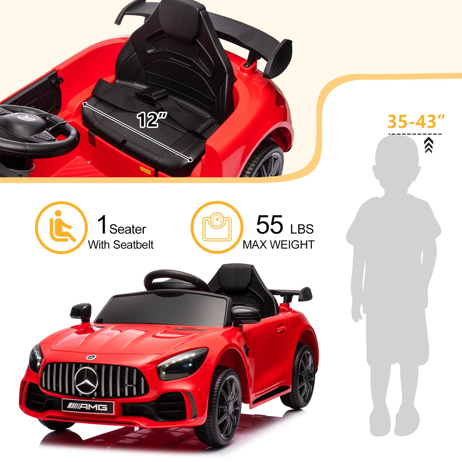 Winado 12V Ride on Car, Licensed Mercedes Benz AMG GTR Battery Powered ...