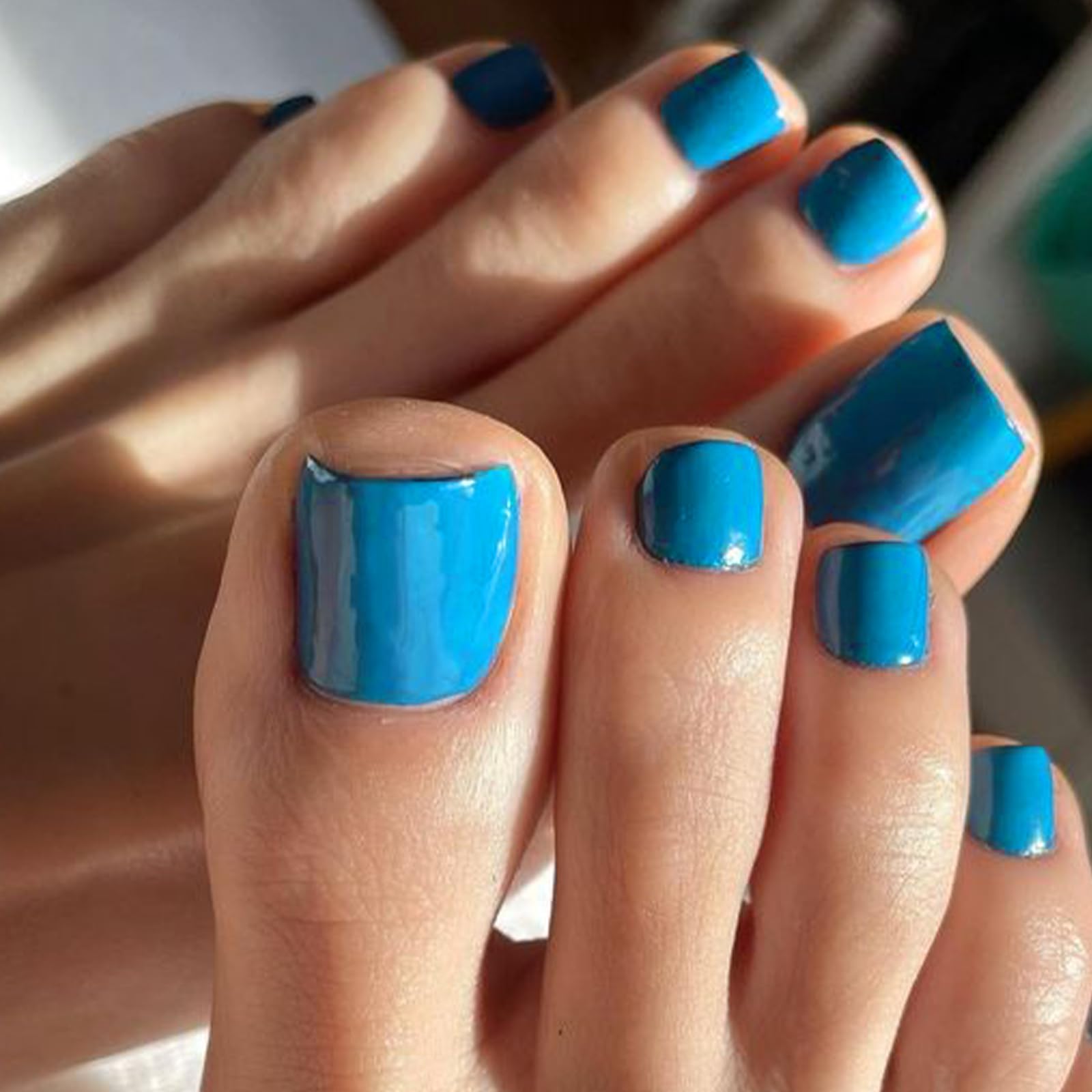 Amazon.com: GLAMERMAID Press on Toenails,Glossy Dark Blue Toenail Press ...