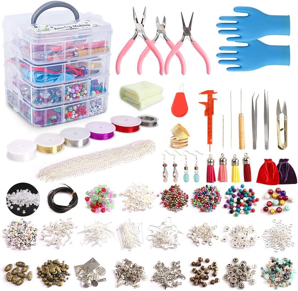 Adults Deluxe Jewelry Making Beads Mix Pliers Findings Starter Kit Gift ...