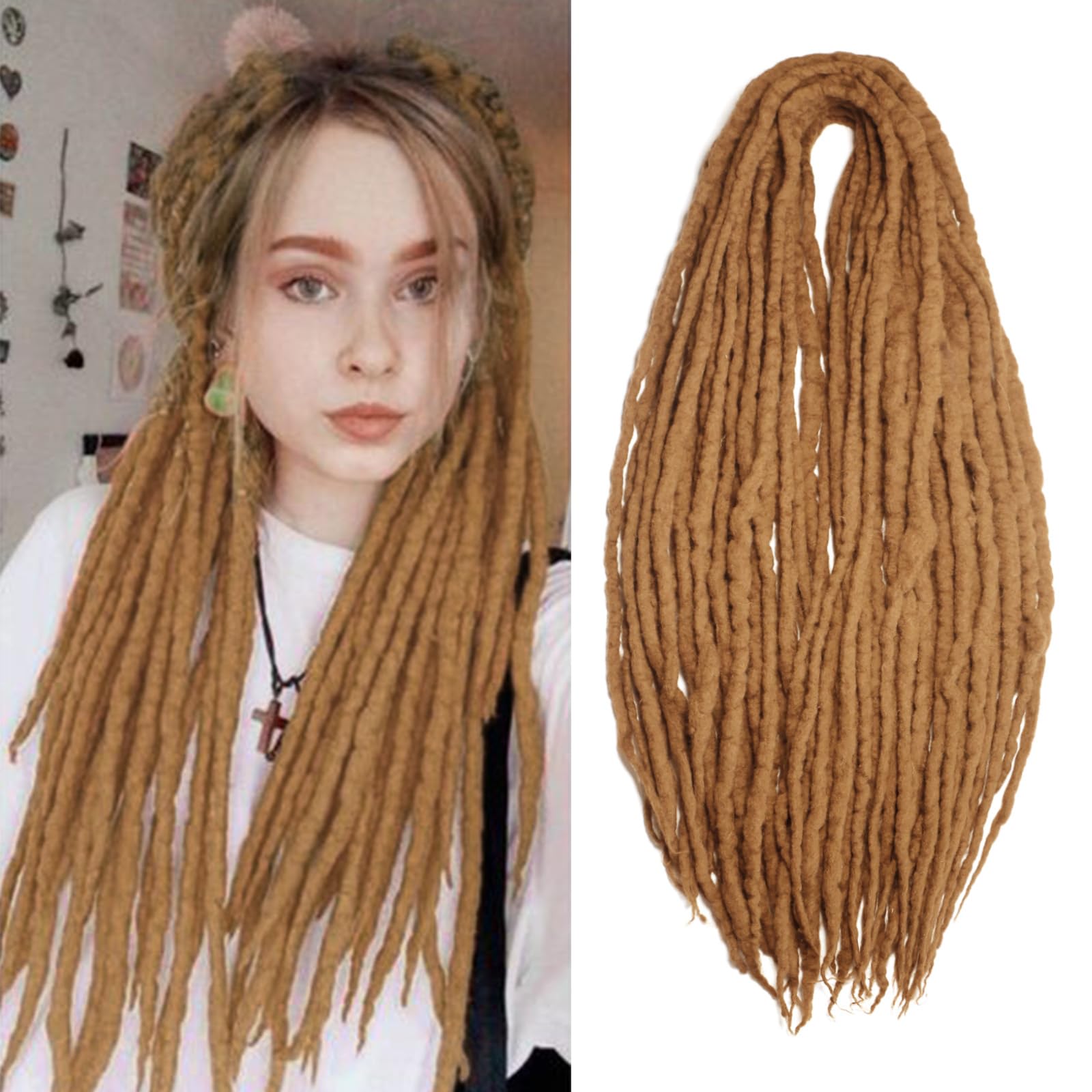 Amazon.com : Wool Dreadlock Extensions 22 Inches 15 Strands Double ...