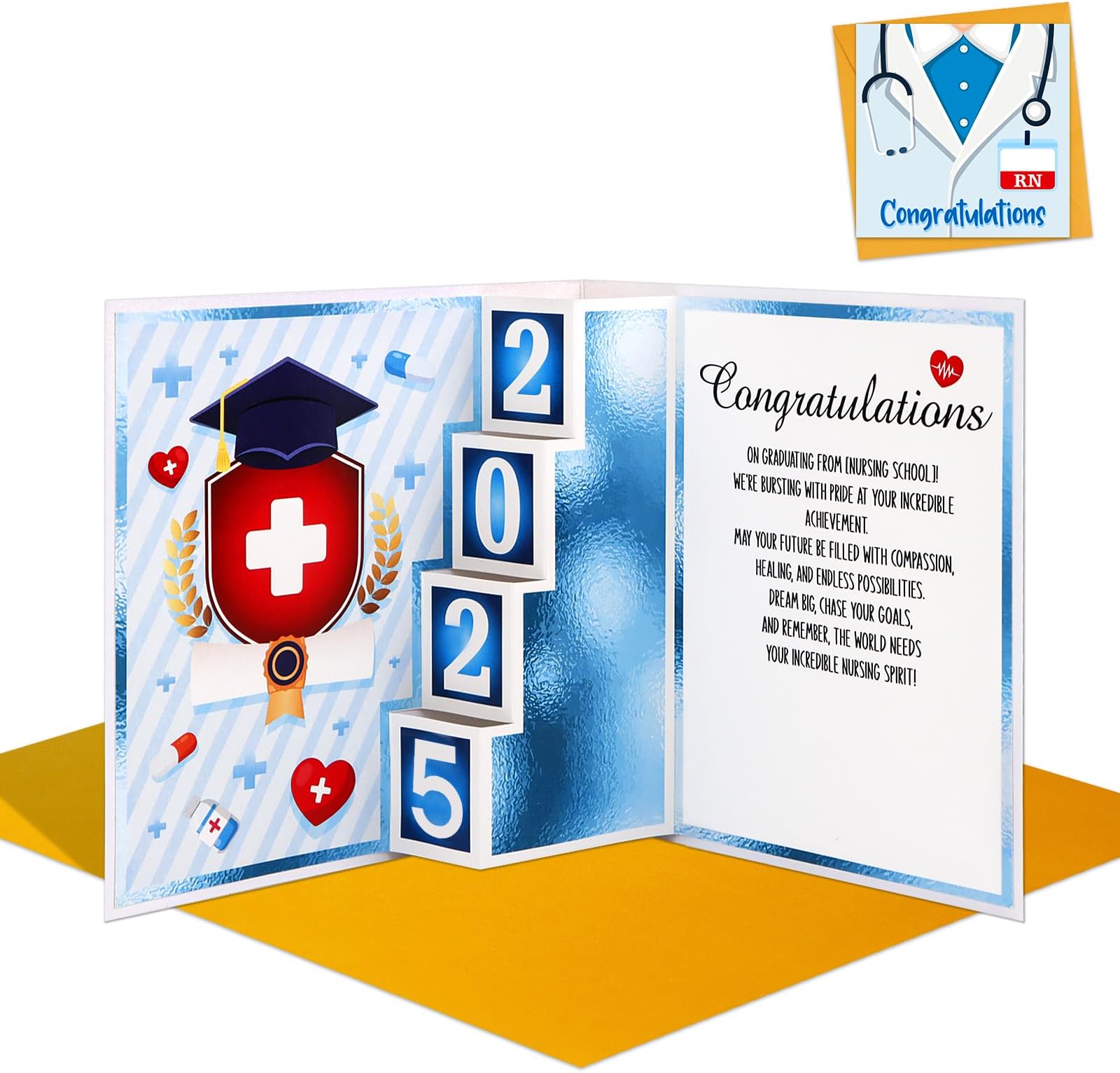 Amazon.com : Fancy Land Foiled Nurse Graduation Card with Envelope RN ...