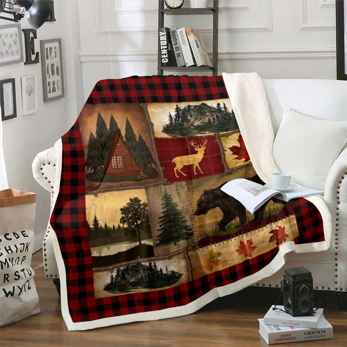 Amazon.com: Bear Cabin Plaid Throw Blanket Throw, Rustic Farmhouse ...