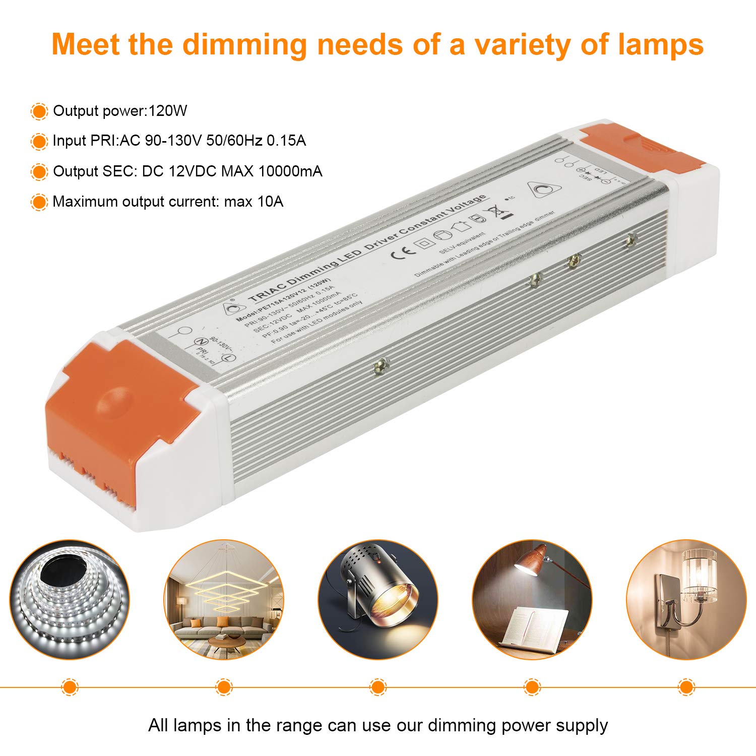 Snapklik.com : LED Dimmable Driver 12V 120W Quiet Operation Universal ...