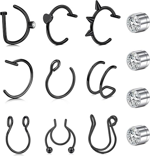Amazon.com: Longita Fake Nose Ring Black Fake Nose Piercing Fake Lip ...