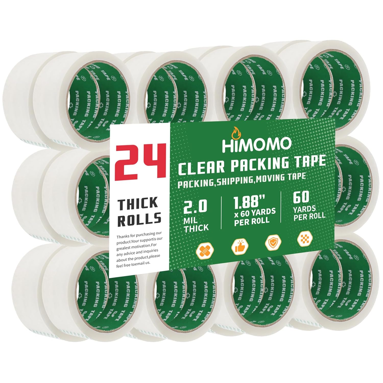 Amazon.com: HIMOMO 24 Rolls Heavy Duty Clear Packaging Tape, Large ...