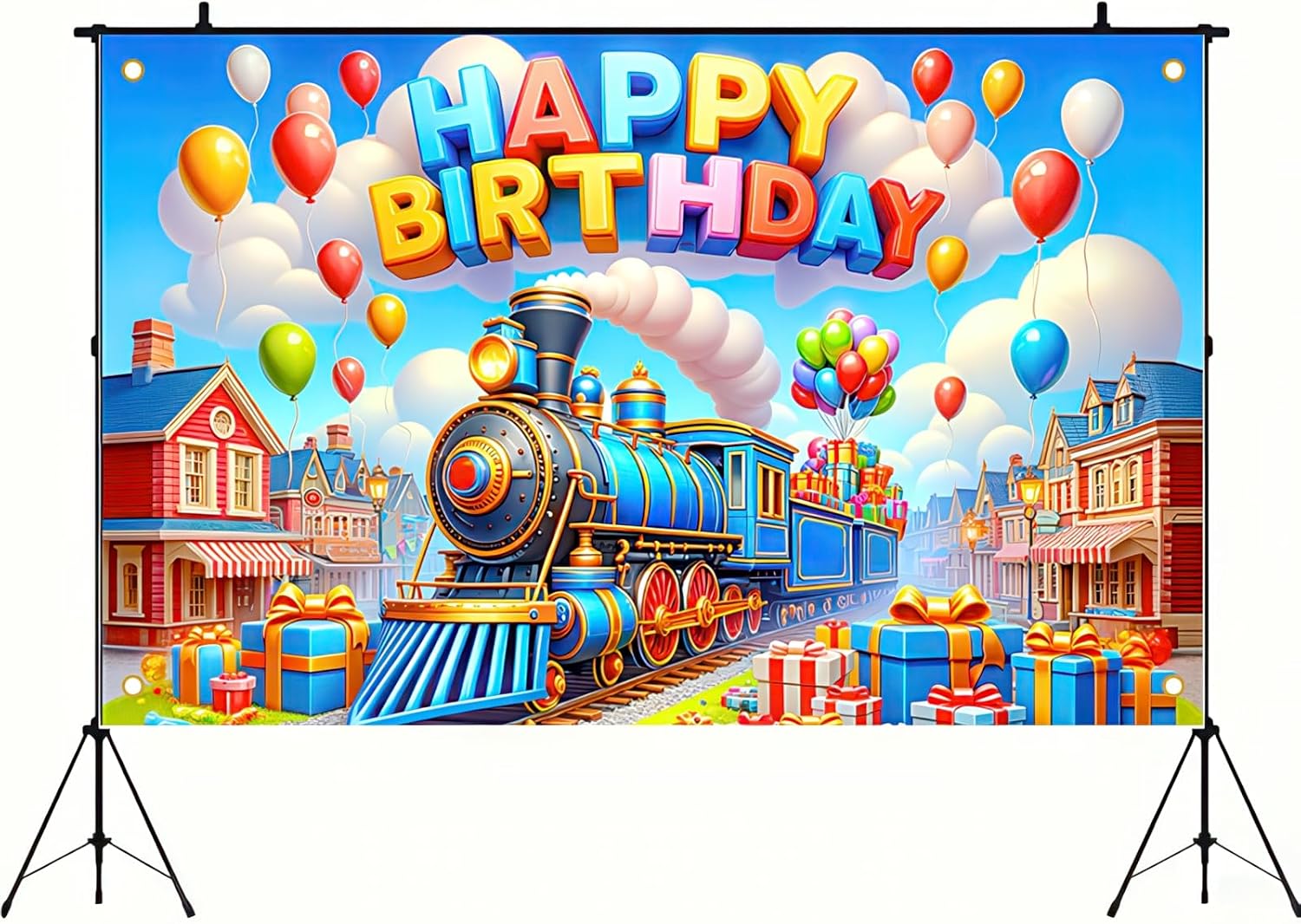 Amazon.com : BlissYard Happy Birthday Banner Colorful Train Birthday ...