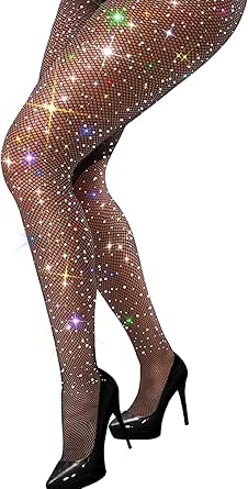 VEBZIN Black Tights More Sparkly Fishnets Rhinestone Fishnet Stockings ...
