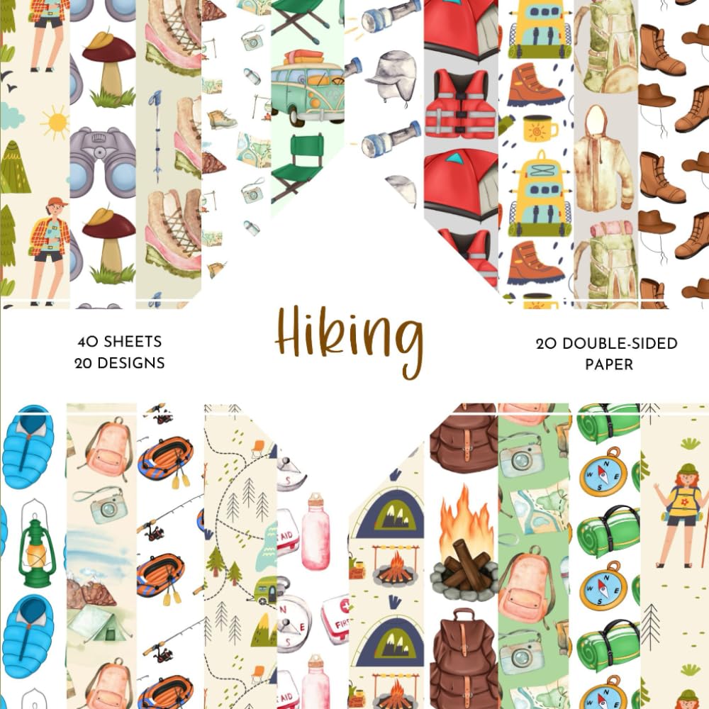 Hiking Scrapbook Paper: | 8,5 x 8,5 size | 40 patterned double sided ...