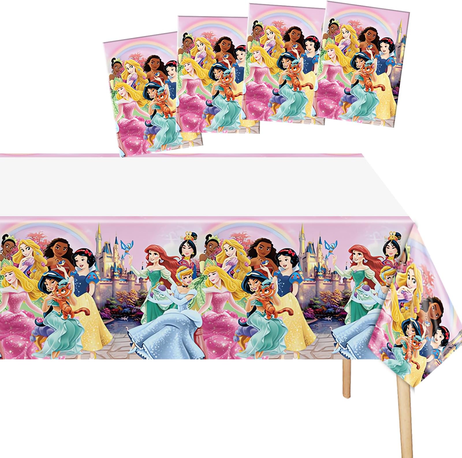 Amazon.com: 4 PCS Princess Birthday Party Tablecloth, Princess Plastic ...