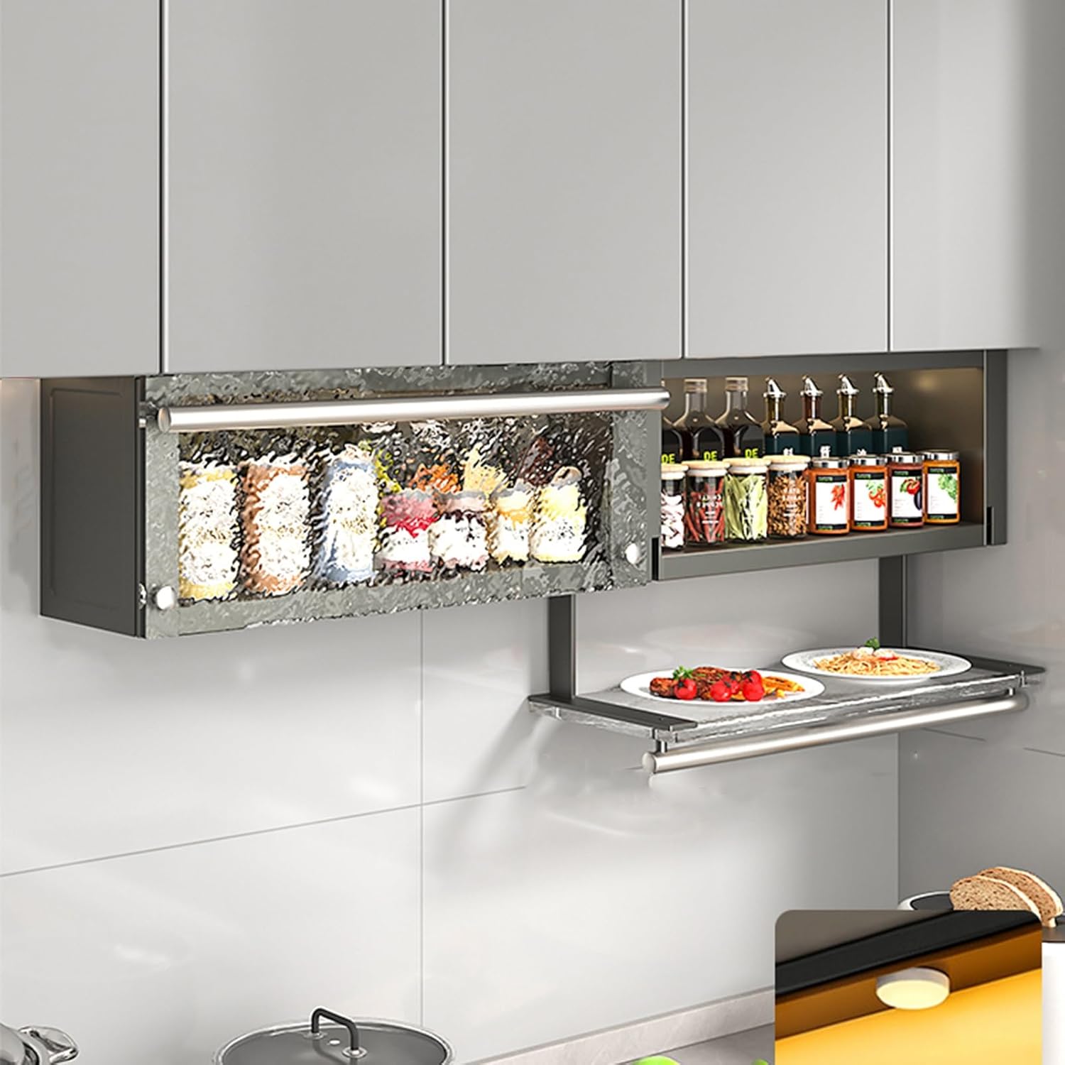 Amazon.com: KJLYLPP Kitchen Cabinet Pull Down Shelf, Fold Wall Sliding ...