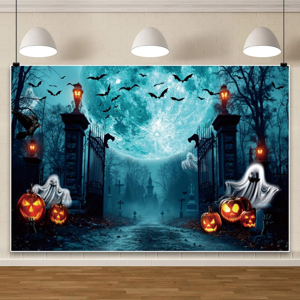 Amazon.com : RBQOKJ 7x5ft Halloween Castle Pumpkins Backdrop Horror ...