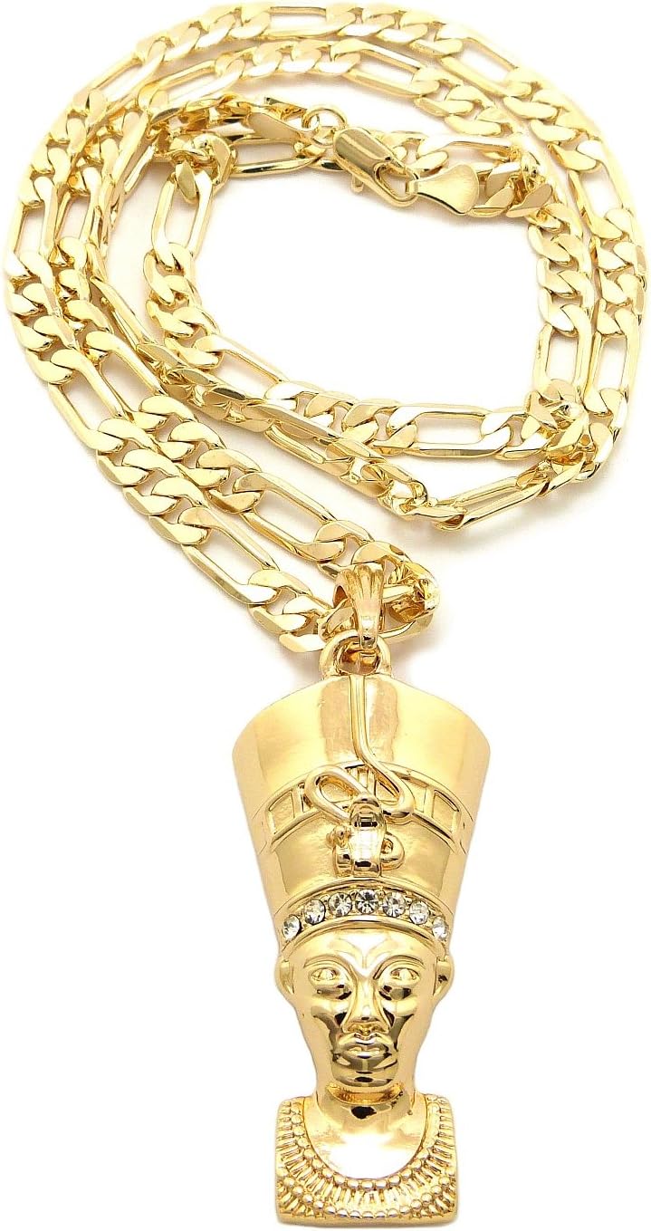 Crescendo SJ INC New Iced Out Nefertiti Hip Hop Pendant &5mm/24 Figaro ...