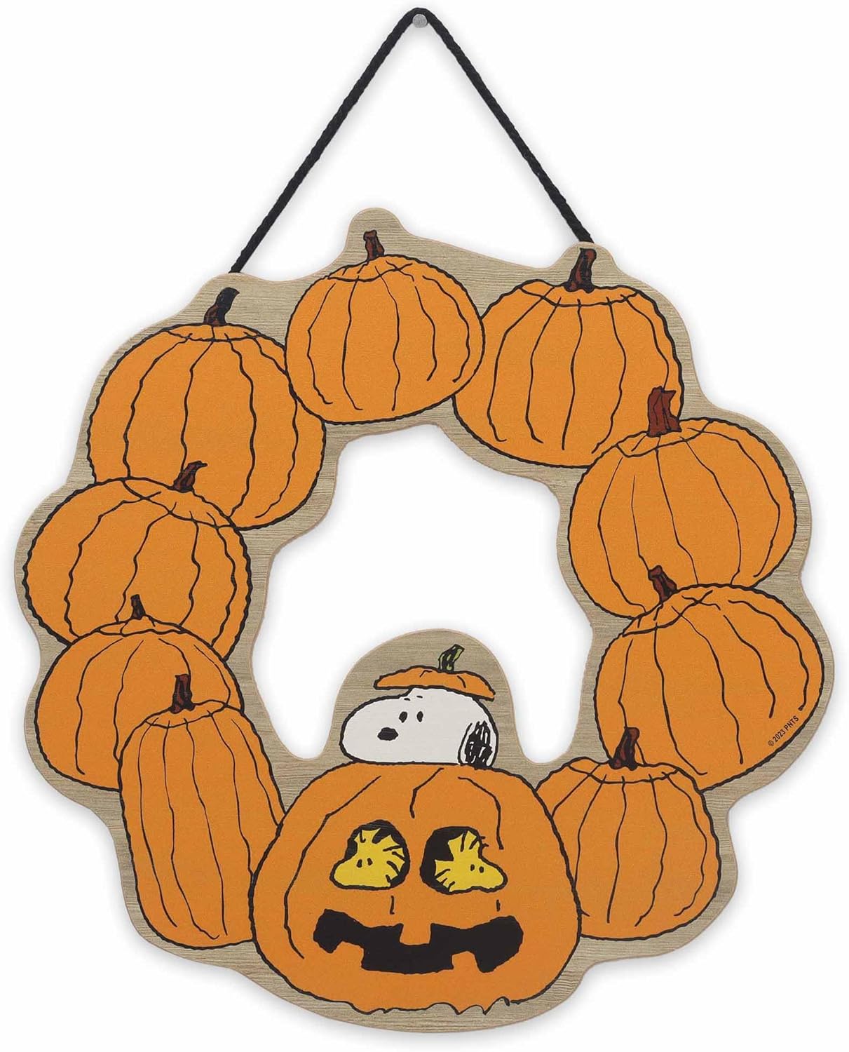Amazon.com: Peanuts Snoopy Jack-O-Lantern Halloween Wreath Hanging Wood ...