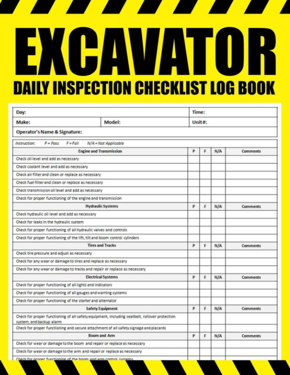Excavator Daily Inspection Checklist: Excavator Pre-Use Inspection ...