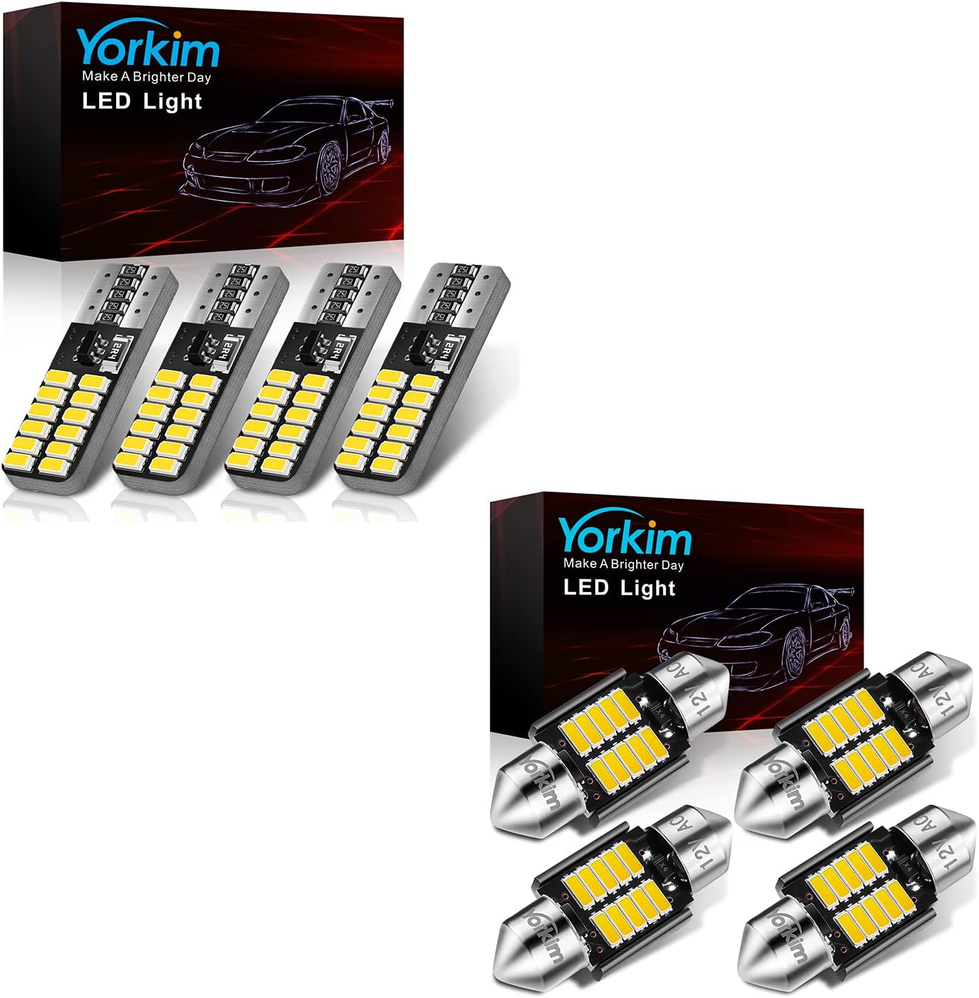 Amazon.com: Yorkim 194 LED Bulb White(pack of 4) and de3175 de3022 LED ...