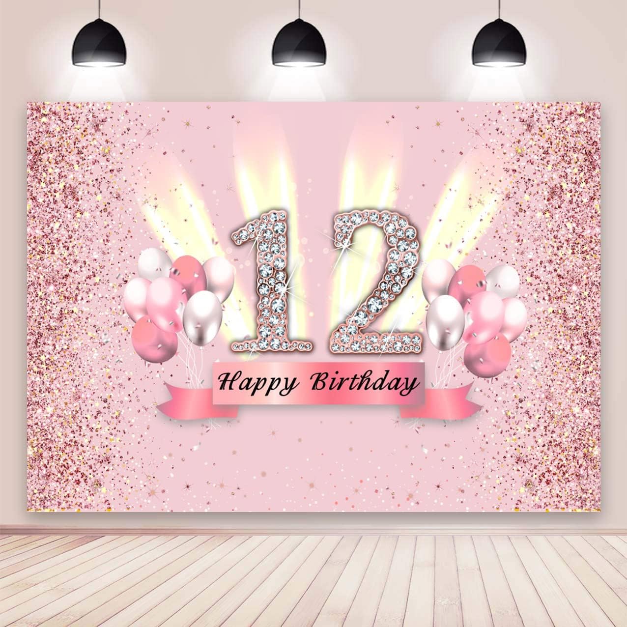 Amazon.com : 7x5ft Pink Happy 12th Birthday Backdrop for Girls 12 Year ...