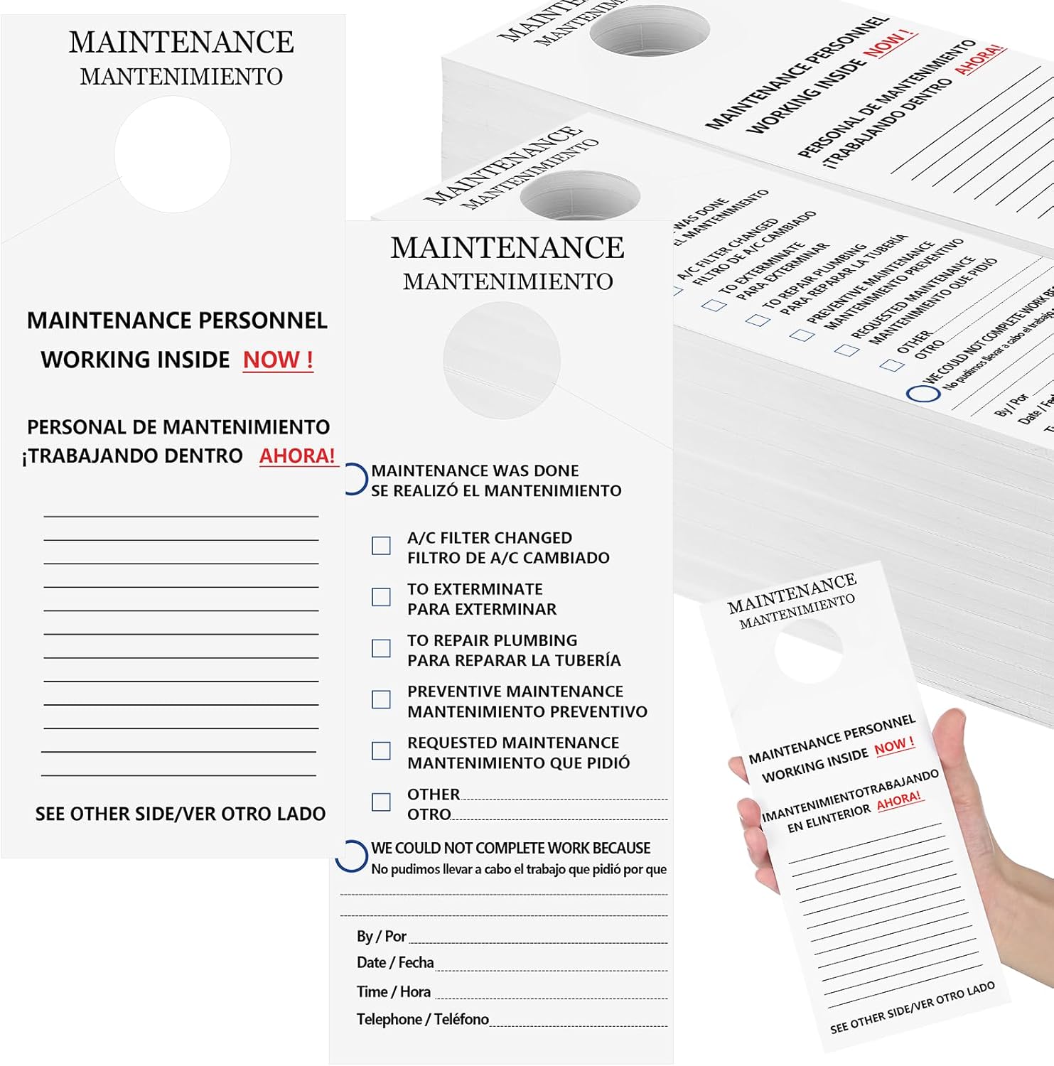 Amazon.com : Humyoun 200 Pcs Maintenance Door Hanger Tags Bilingual ...