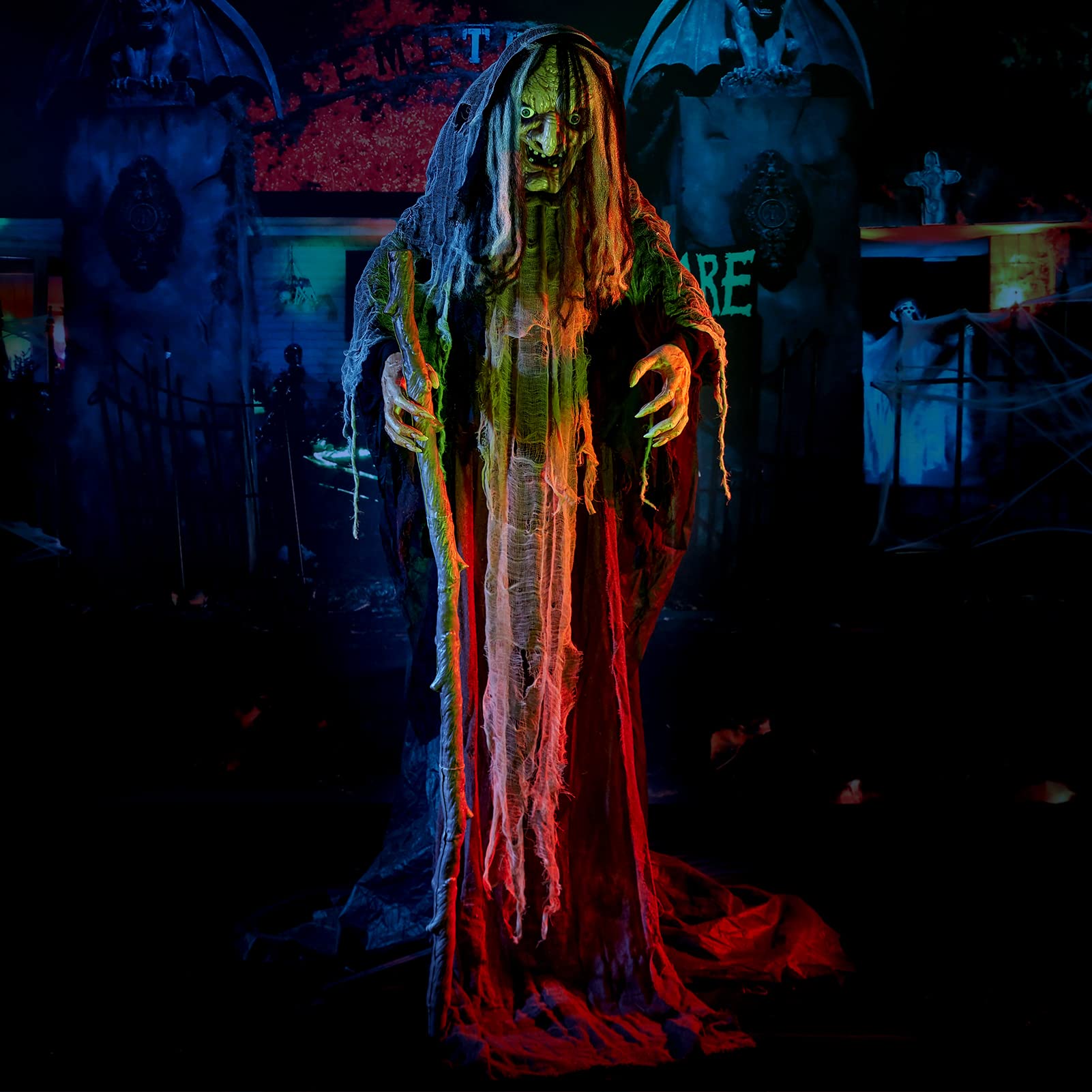 Buy WBHome 5.2ft Halloween Animated Standing Evil Witch with Red ...