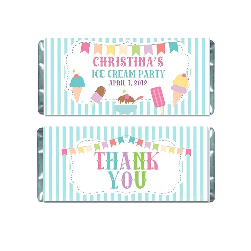 Amazon.com: Ice Cream Party Personalized Candy Wrappers, Kids Birthday ...