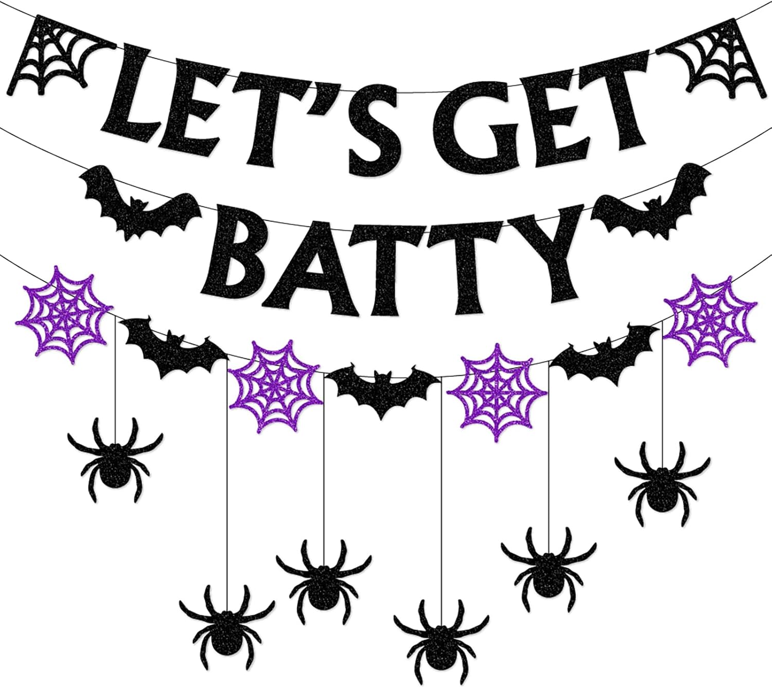 Amazon.com: Halloween Black-Purple Spider-Web Party-Decorations Banner ...