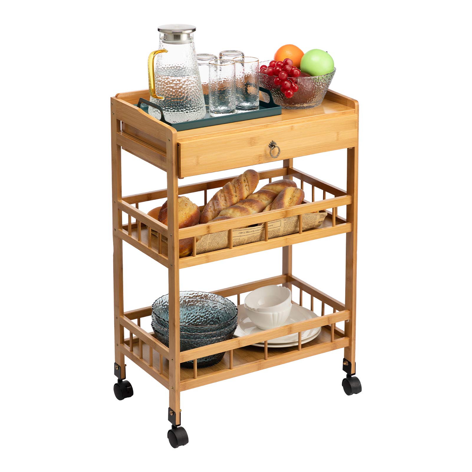 Buy AbocoFur 3-Tier Bamboo Movable Kitchen Dinning Cart, Multifunction ...