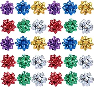 Amazon.com: 50 Pcs Colorful 1 Inch Gift Bows Mini Christmas Metallic ...