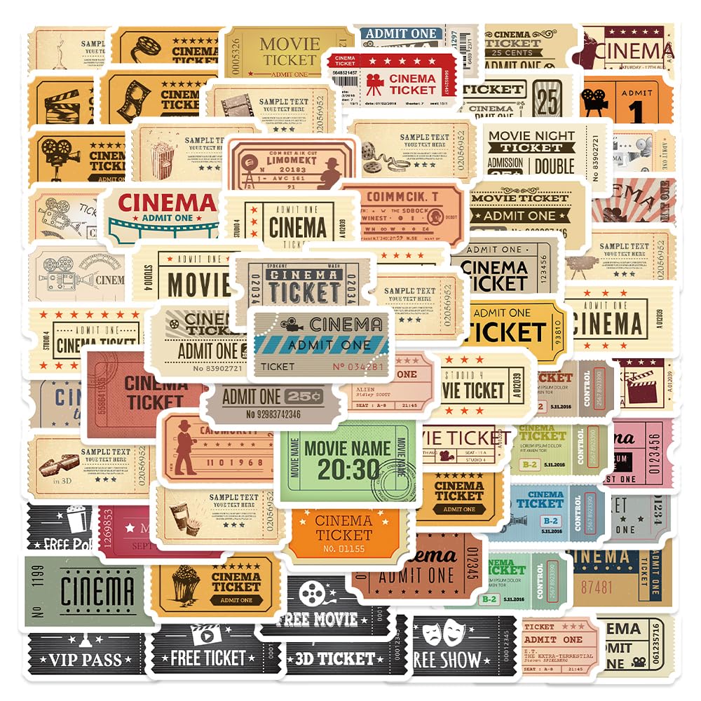 Amazon.com: Vintage Film Ticket Stickers, Retro Movie Ticket Waterproof ...