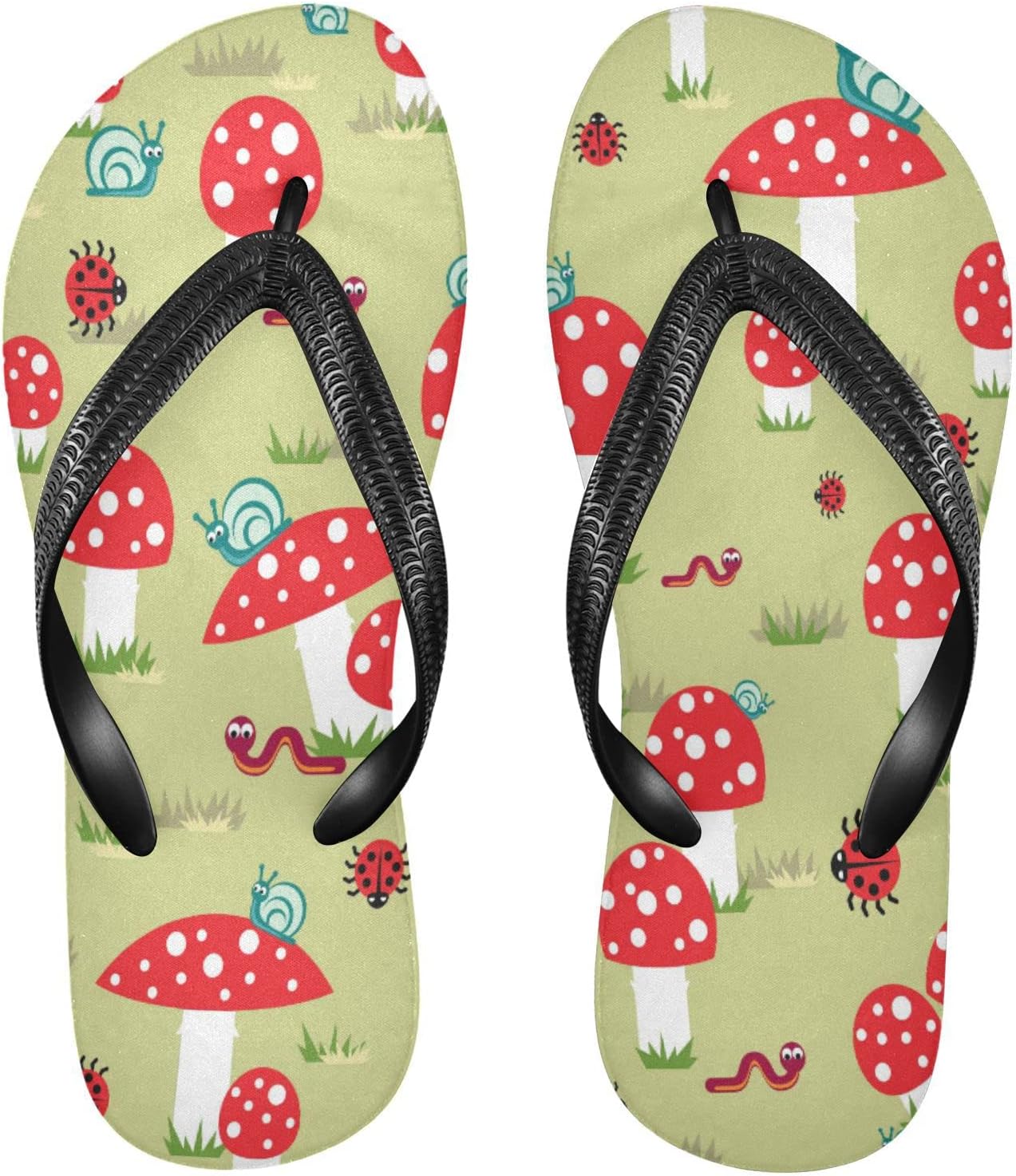 Amazon.com: Mushroom Snails Womens Flip Flops Ladybug Summer Beach ...
