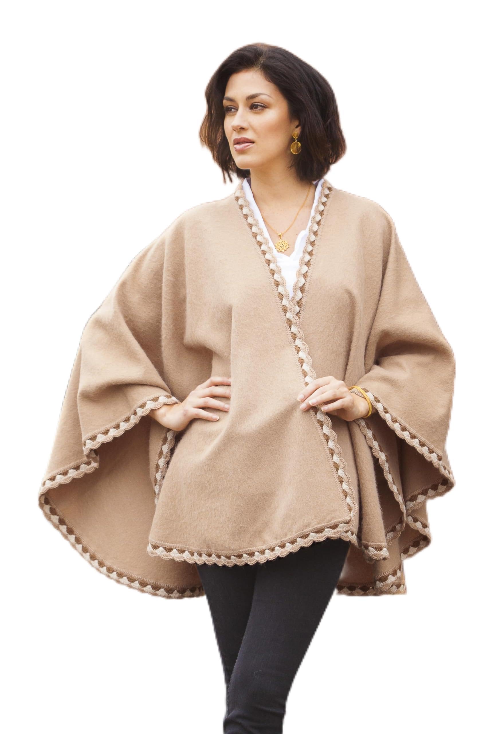 NOVICA Artisan Handmade Alpaca Blend Ruana in Caramel from Peru Wool ...