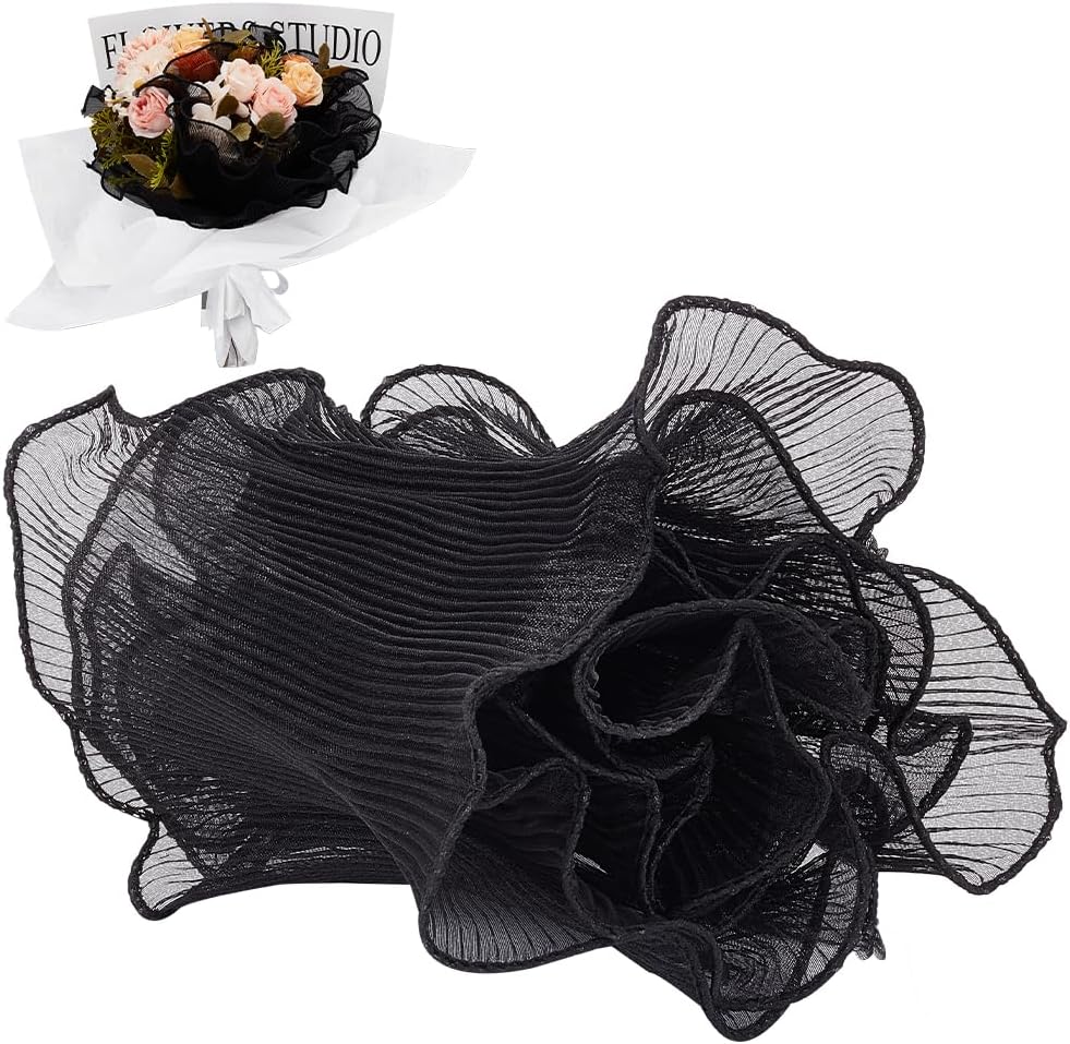 Amazon.com: BENECREAT Black Flower Wrapping Mesh Paper, 5.5in Wrinkled ...