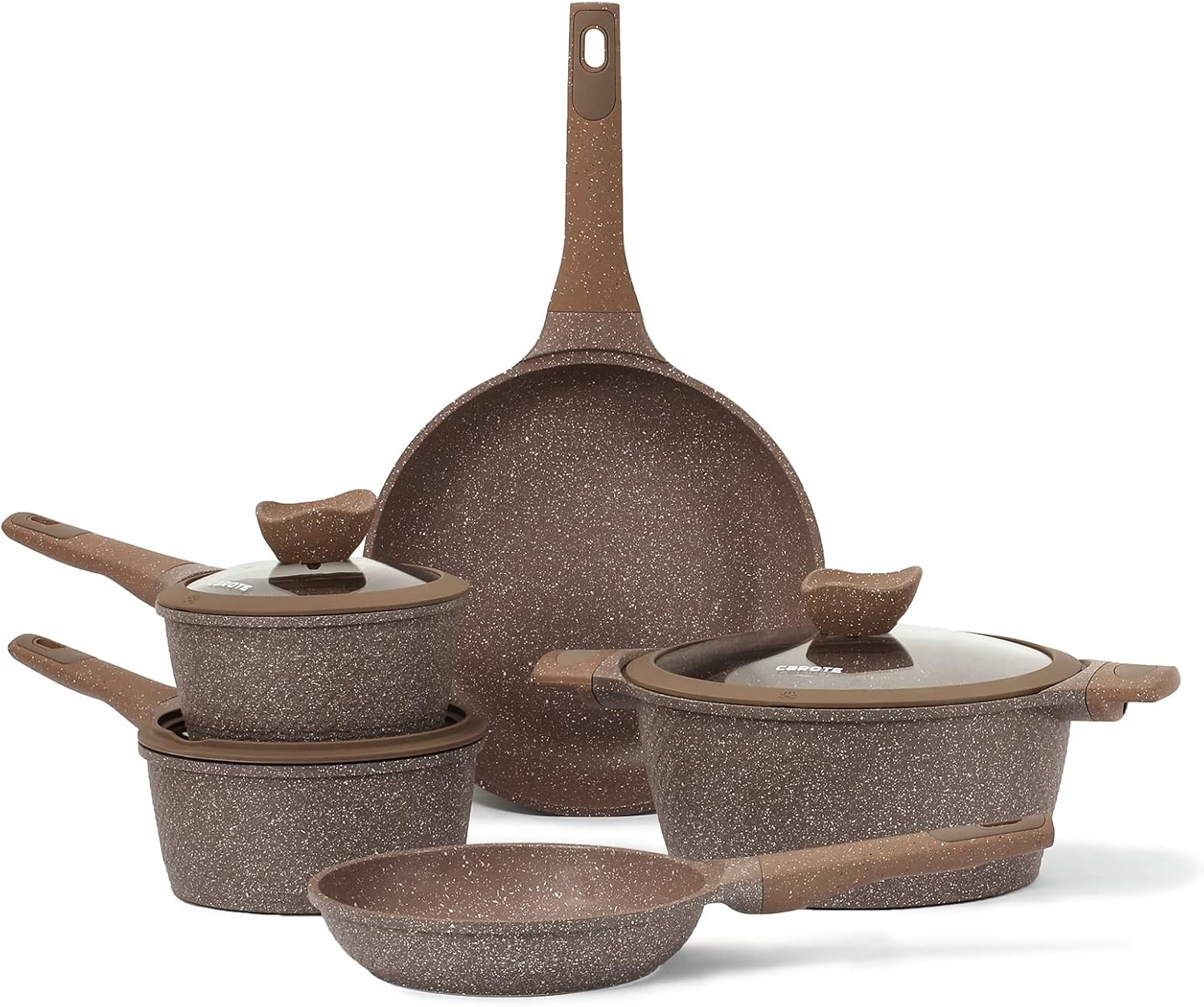 Amazon.com: CAROTE Nonstick Cookware Sets, Brown Granite Induction Pots ...