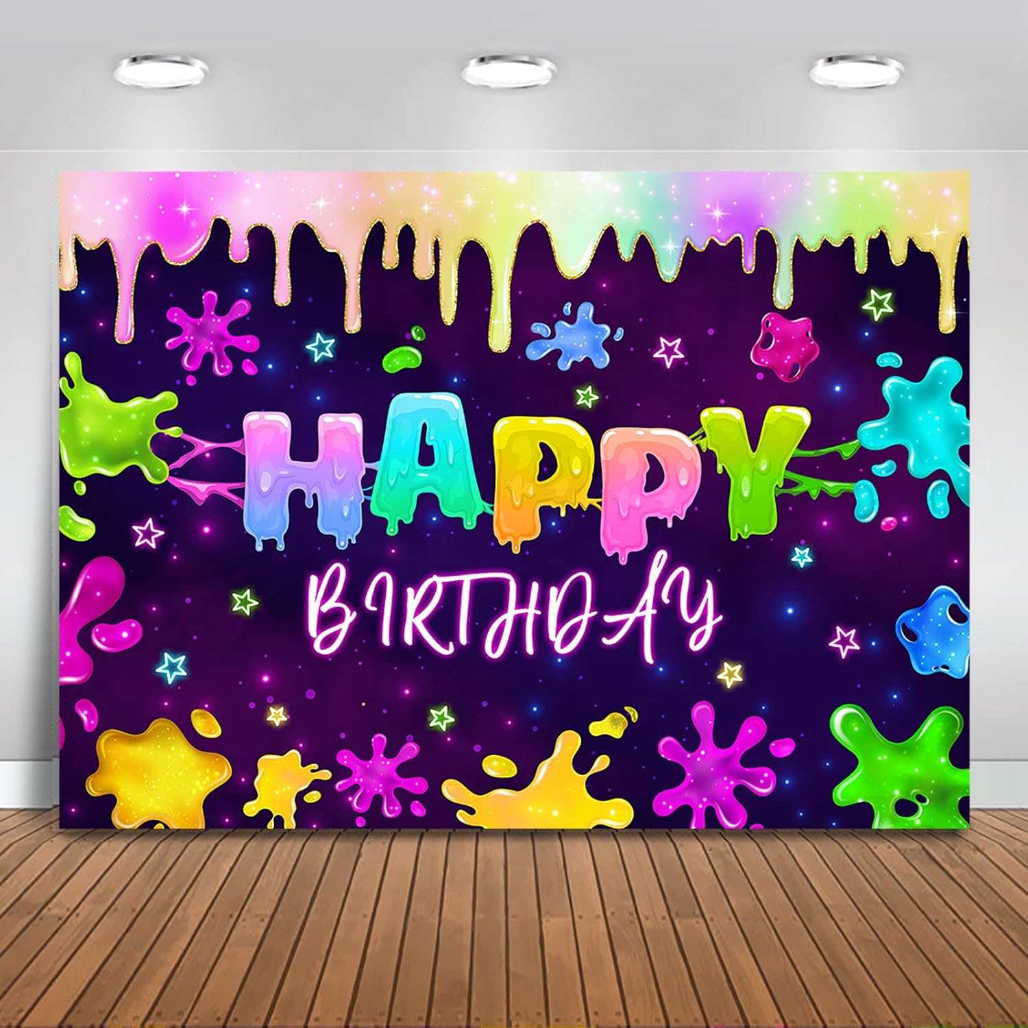 Amazon.com : Mocsicka Slime Birthday Backdrop Colorful Fiesta Happy ...