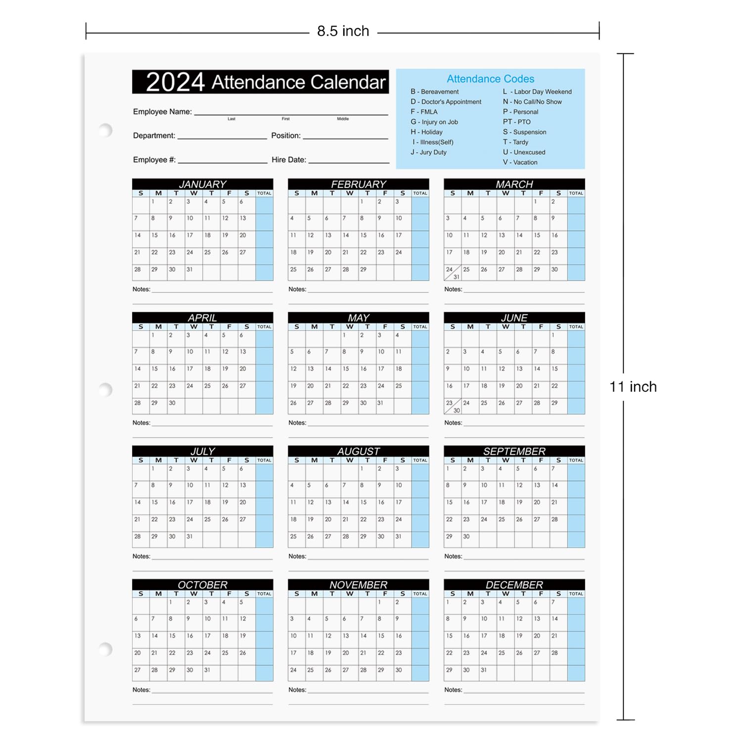 2024 Attendance Calendar Work Tracker Attendance Calendar, 56% OFF