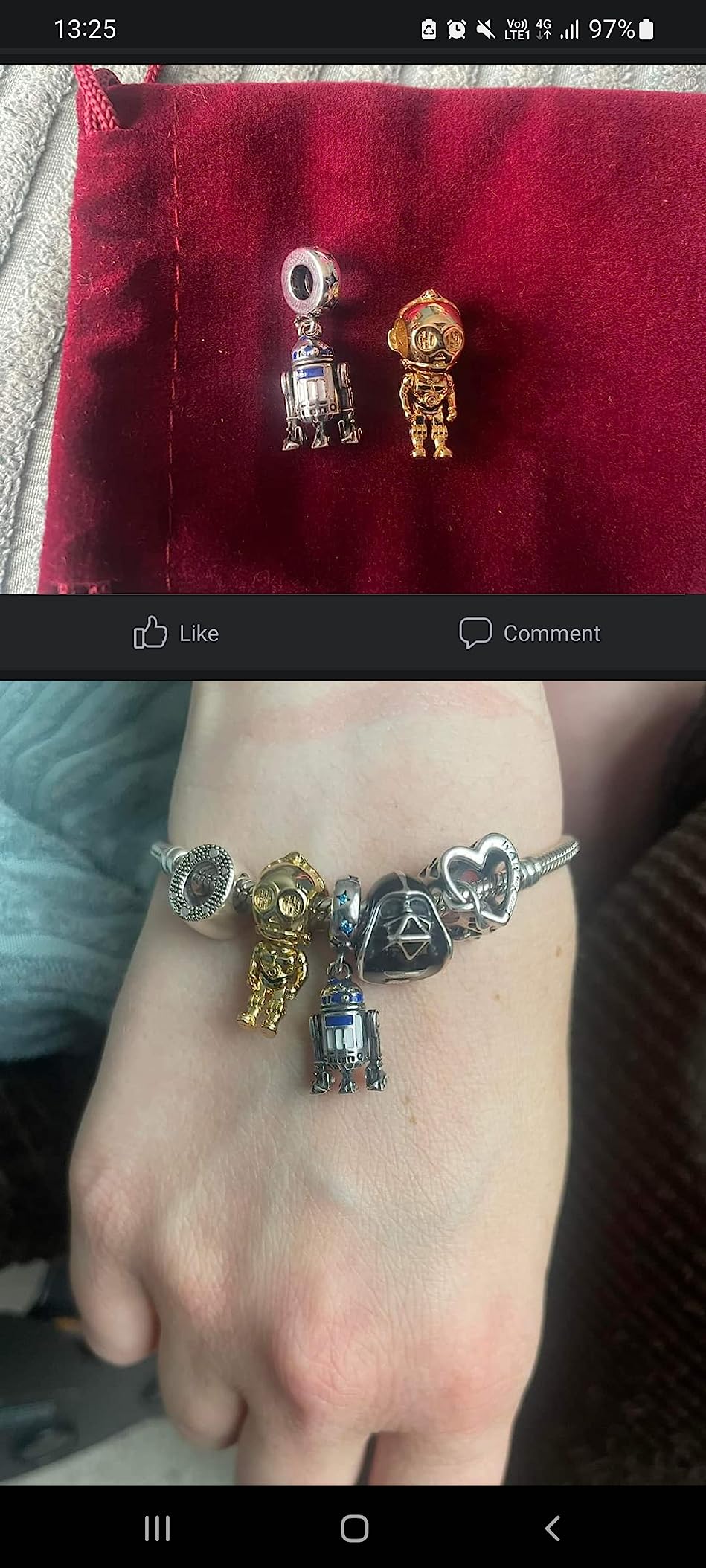 Star Wars R2-D2 Sterling Silver 925 Silver Dangle Charm Compatible with ...