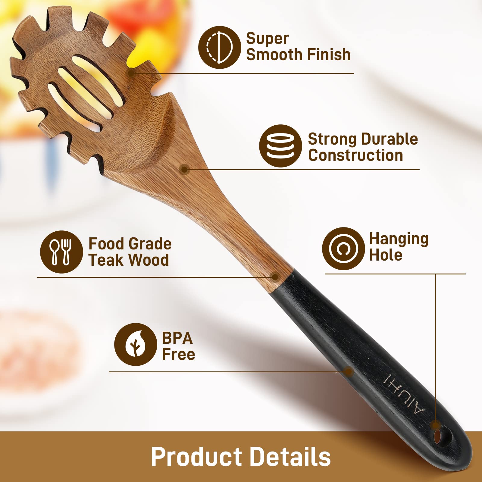 Snapklik.com : Wooden Spaghetti Server, Wooden Pasta Spoon,13 Inch Teak ...