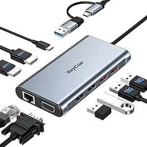 Amazon.com: RayCue USB Docking Station Dual Monitor, 9-in-1 USB A 3.0 ...