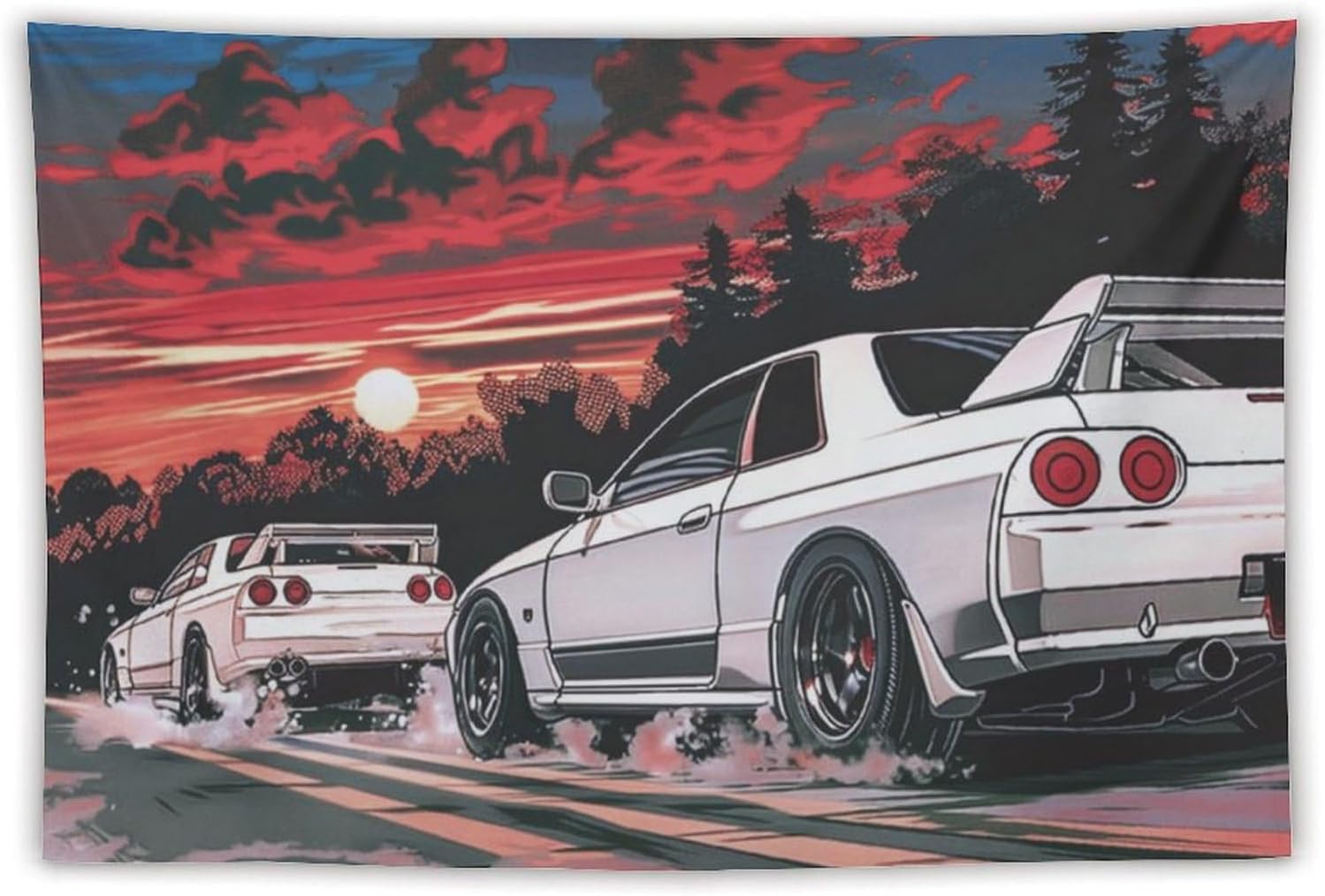 Amazon.com: QEOPGNE Japanese R32 Sport Car Tapestry Anime Retrowave Car ...