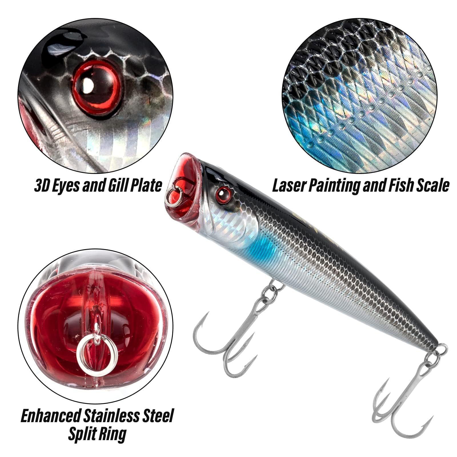 Snapklik.com : 5 Pack Popper Saltwater Fishing Lures, 5.5 Inches GT ...