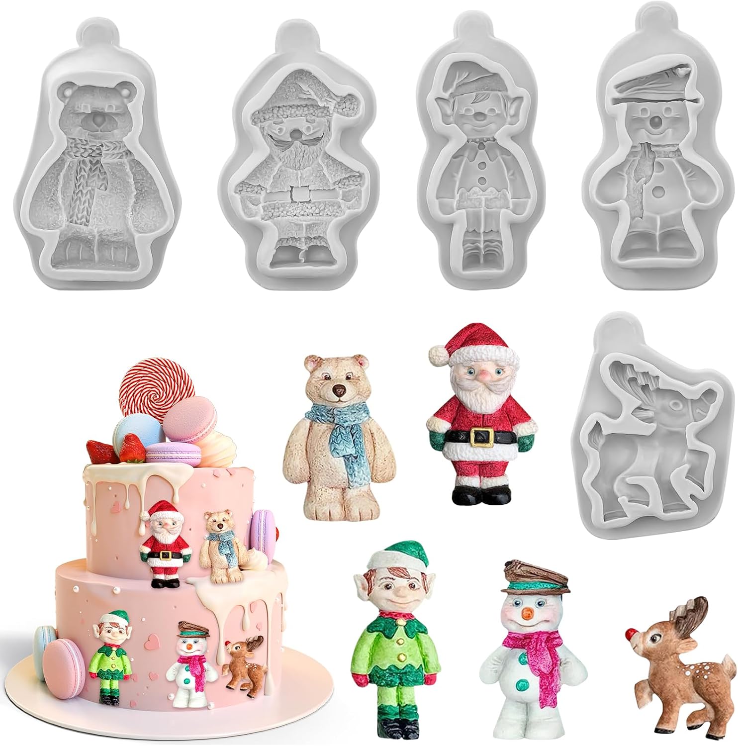 Amazon.com: 5 Pcs Christmas Silicone Fondant Molds Santa Claus Elk ...