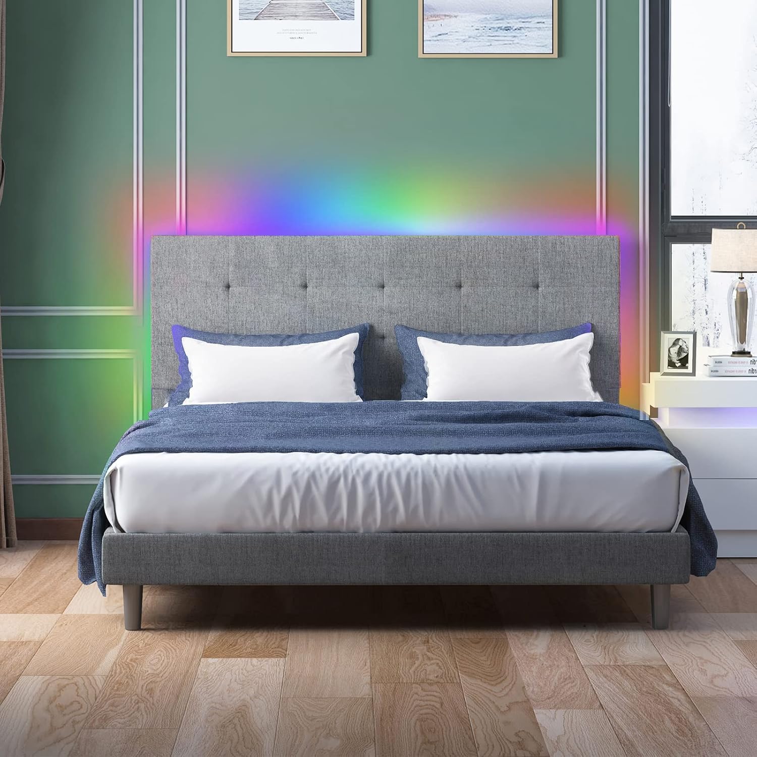 Amazon.com: ZAFLY LED Bed Frame, Platform Full Size Bed Frame with ...