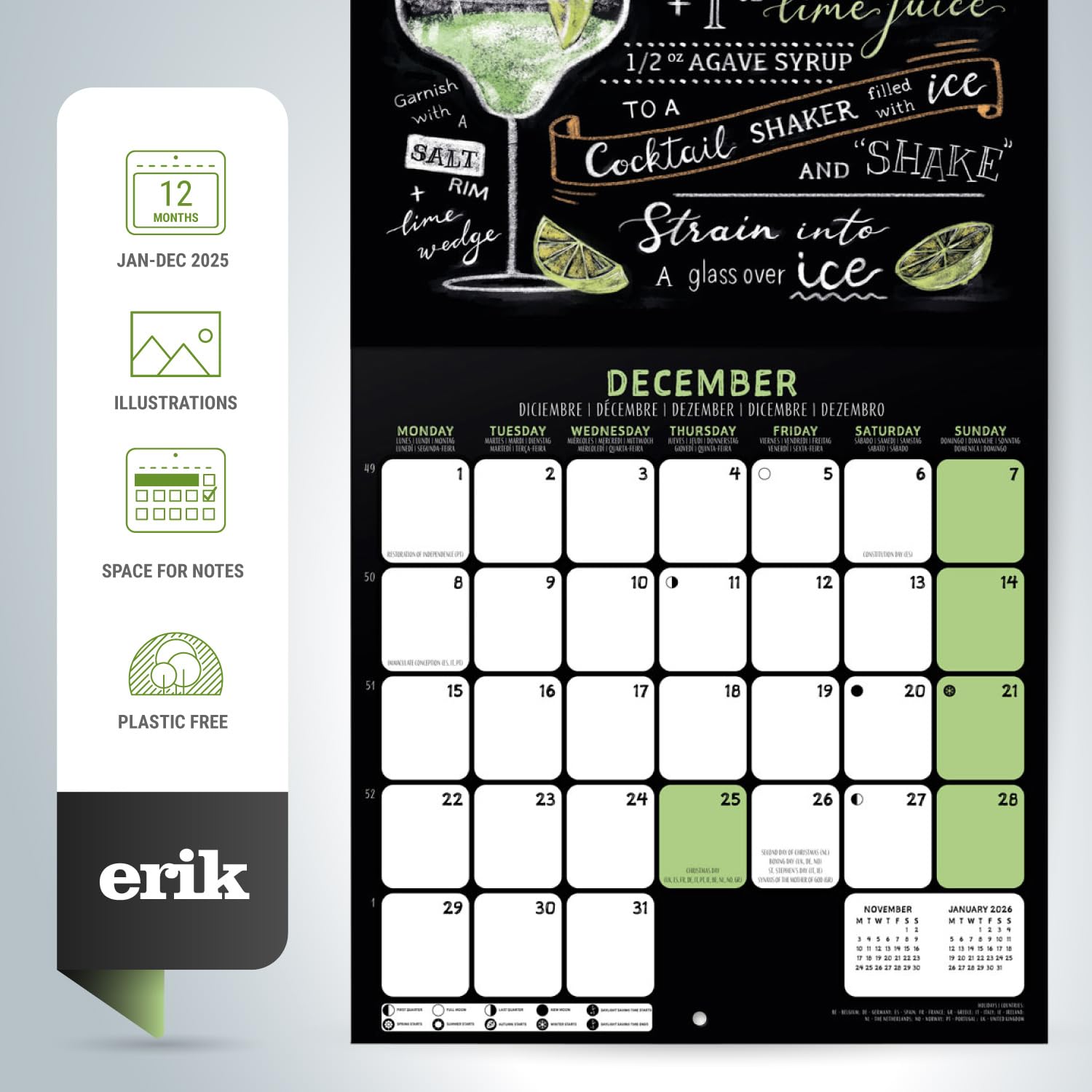 Grupo Erik Wall Calendar 2025 – Coctails | 12″ x 12″ Square Calendar ...