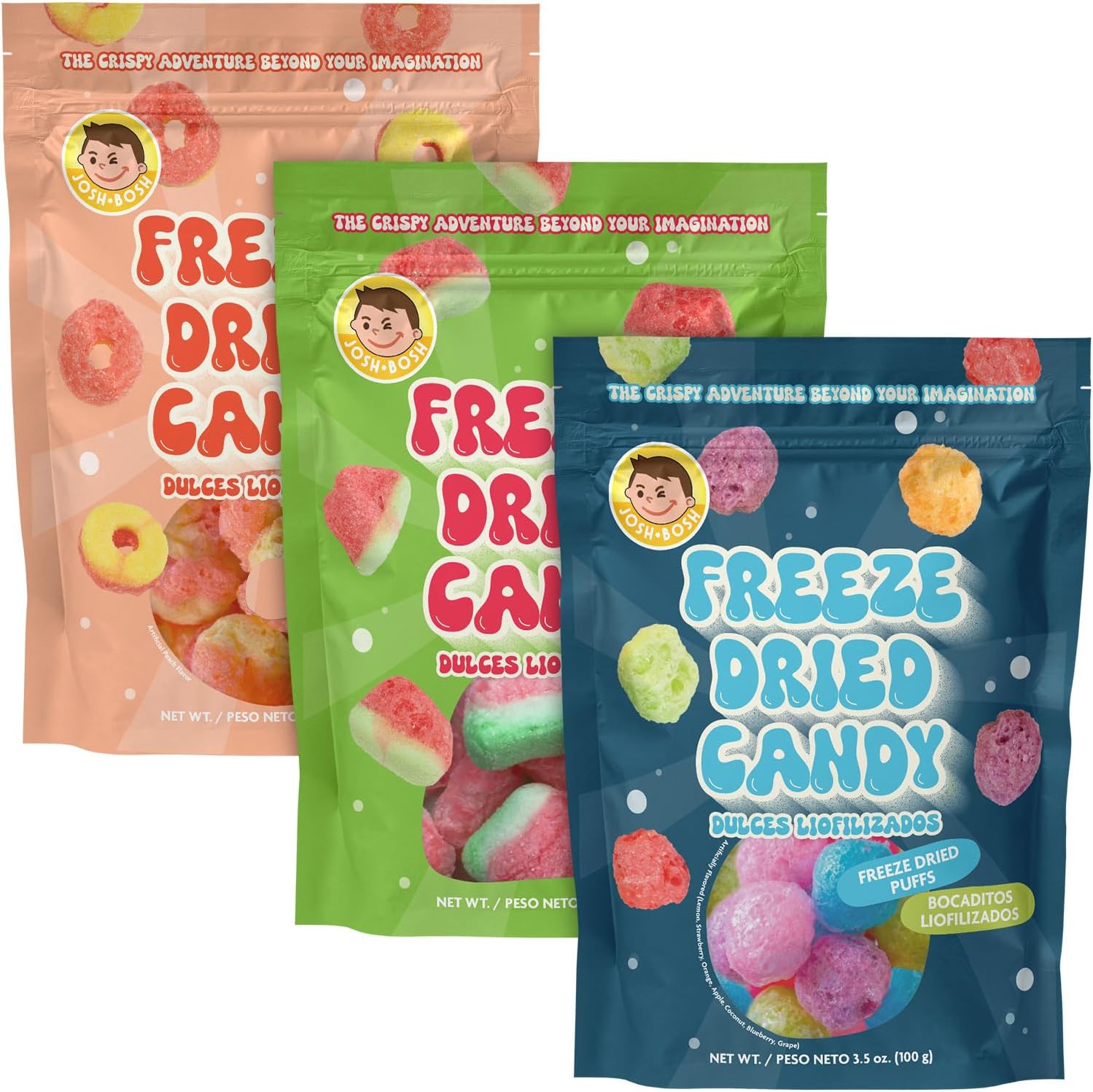 Amazon.com : Josh Bosh Freeze-Dried Candy, Variety Pack – Puffs, Peach ...