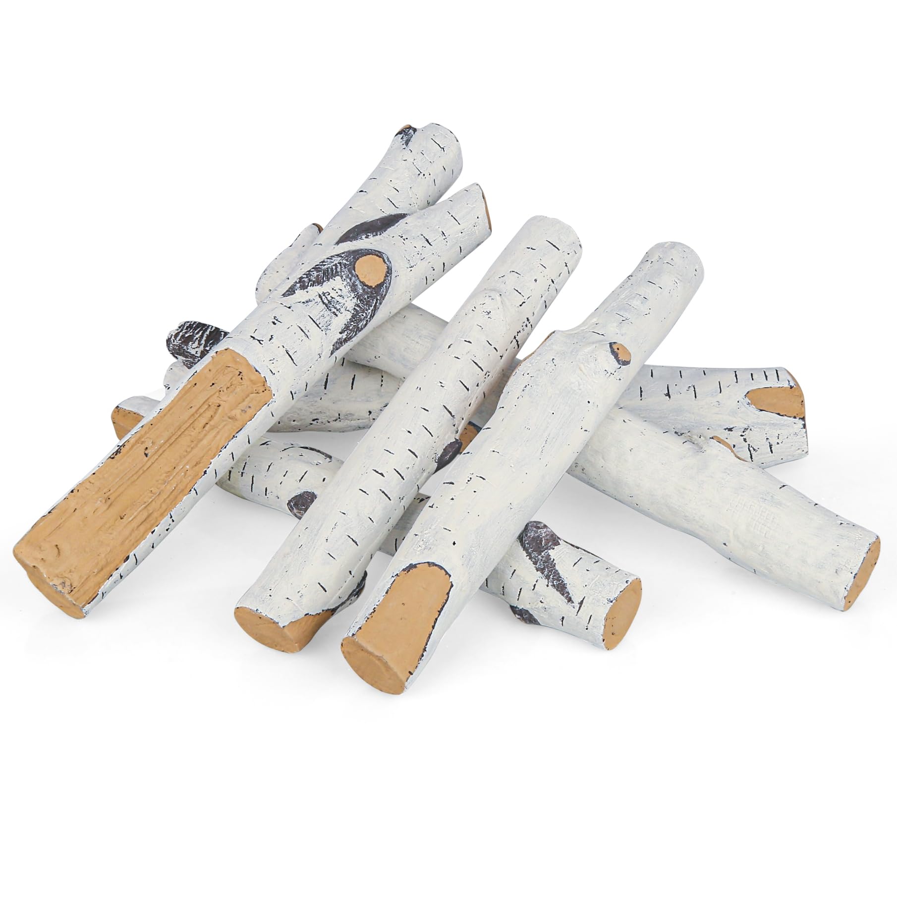Amazon.com : 6-Piece Ceramic Birch Gas Fireplace Logs For Indoor ...