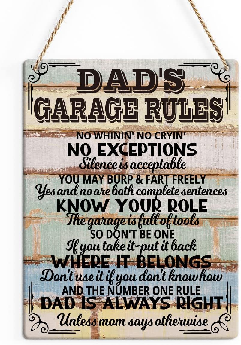 Amazon.com: SENJIAN Rustic Dad's Garage Wood Decor Sign, Dad's Garage ...