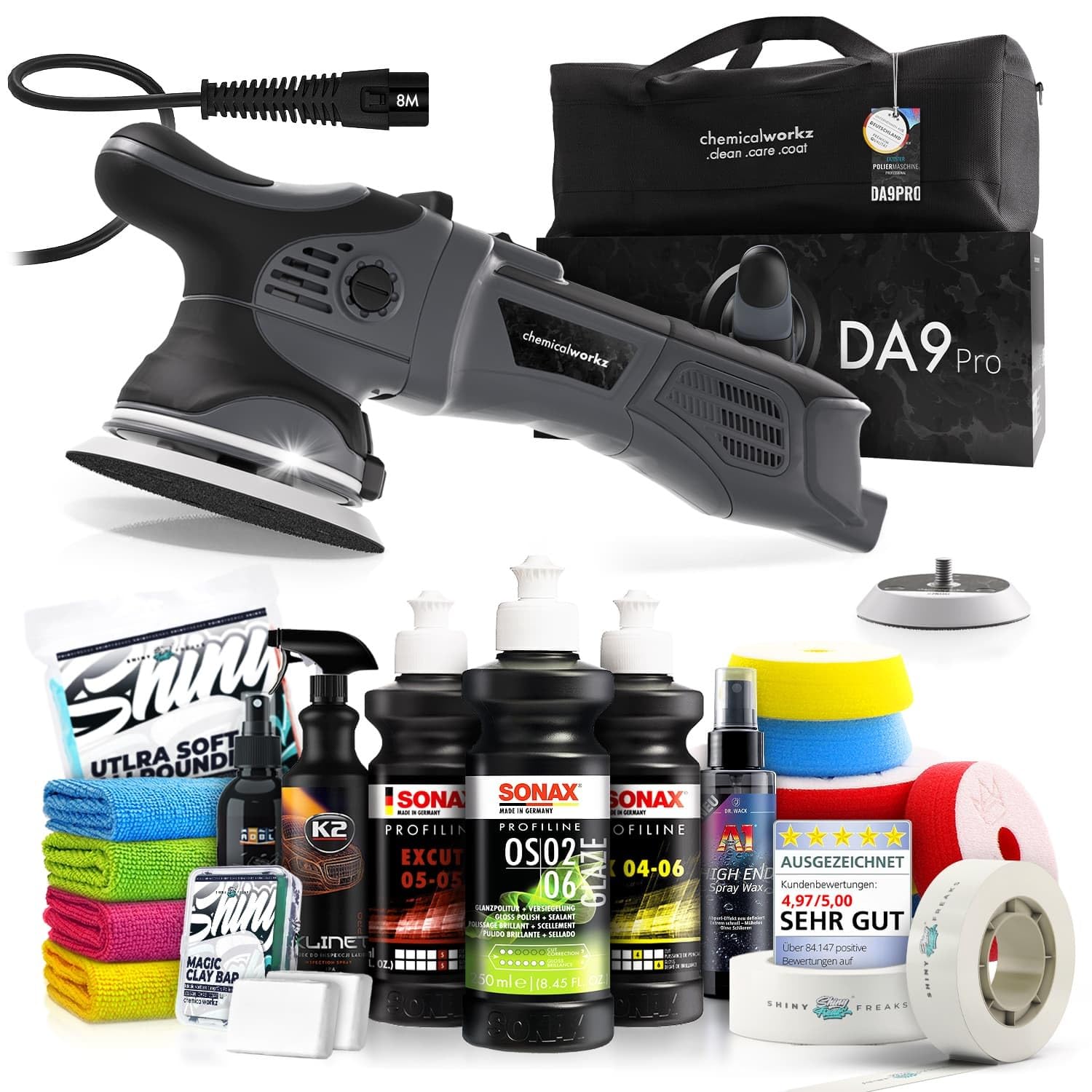 Polisher Set: chemicalworkz DA9 Pro Orbital Polisher + Sonax Polish Set ...
