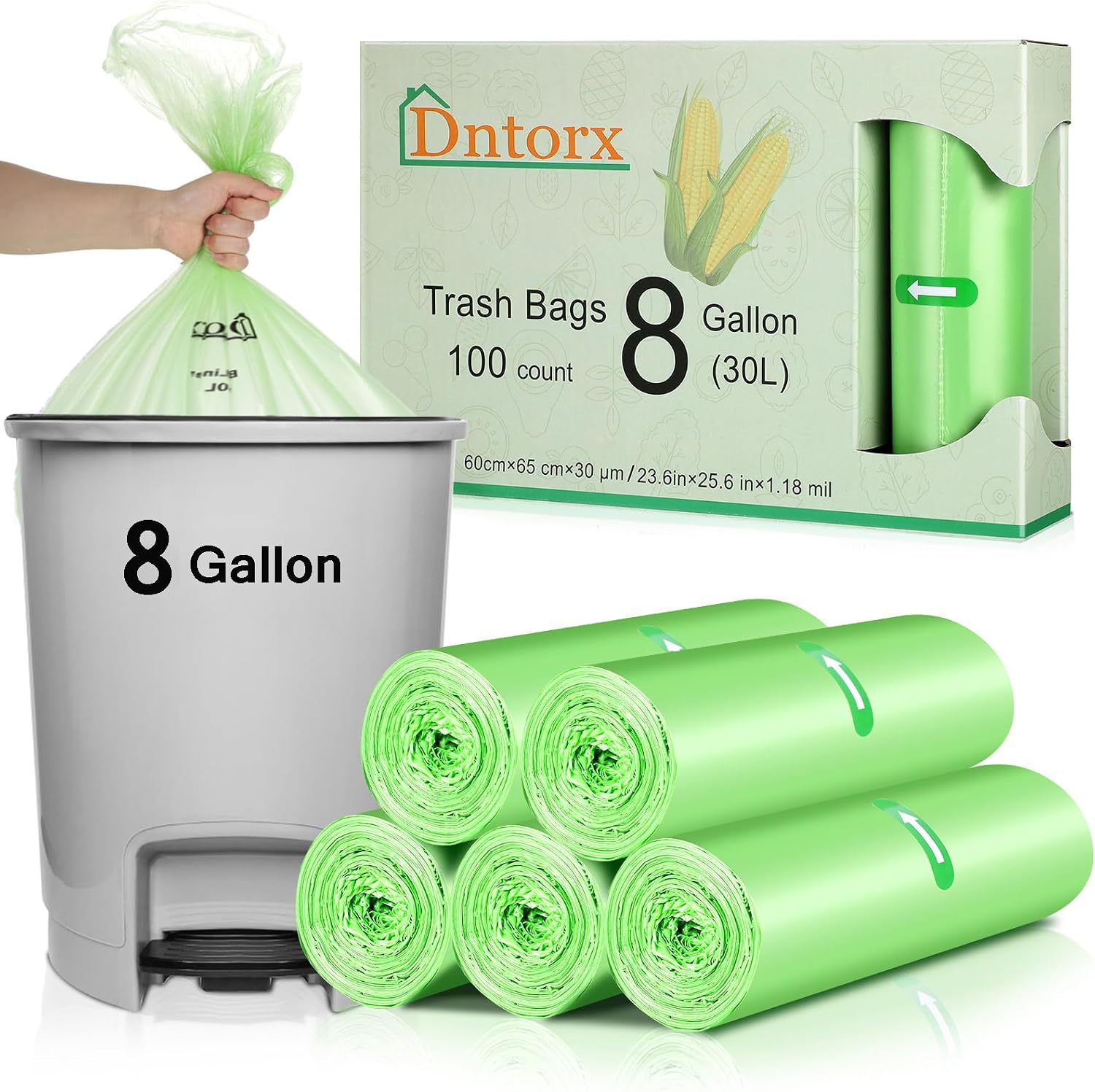 Dntorx 5 Rolls 30L Bin Bags Heavy-Duty, 100 Counts Bin Liners Food ...