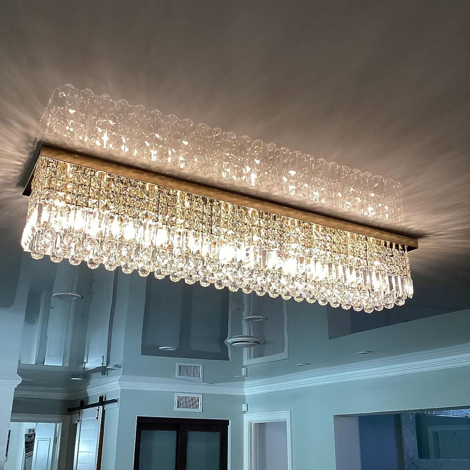 7PM Rectangular Chandelier, Modern Dining Room Light Fixture with ...